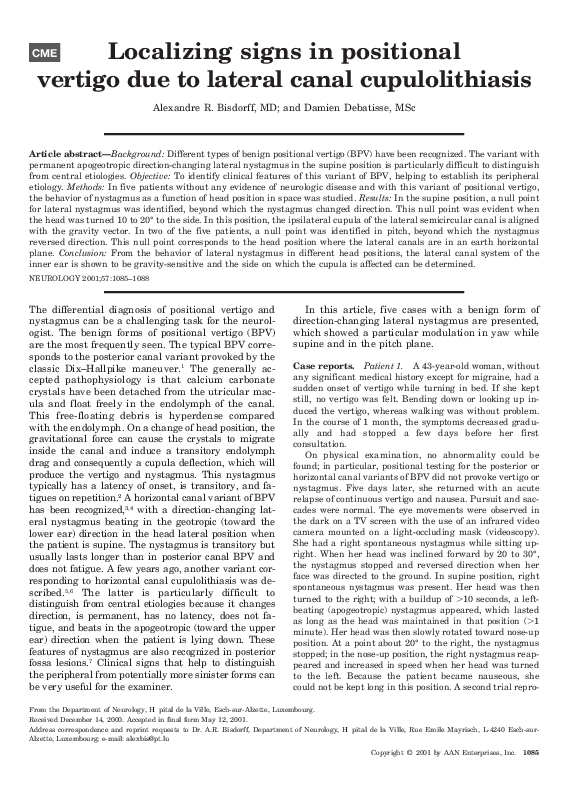 (PDF) Localizing signs in positional vertigo due to lateral canal ...