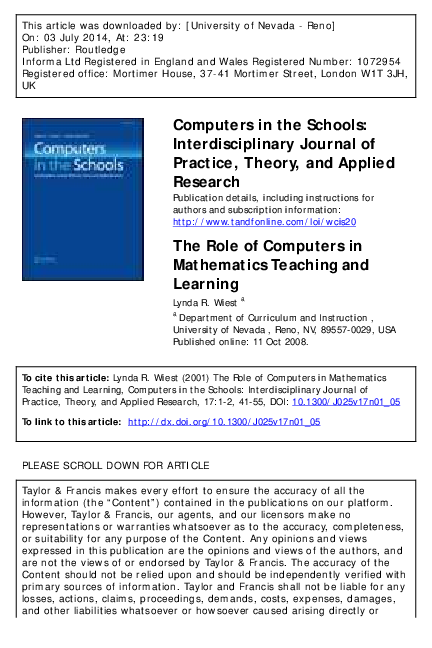 (PDF) The Role of Computers in Mathematics Teaching and Learning