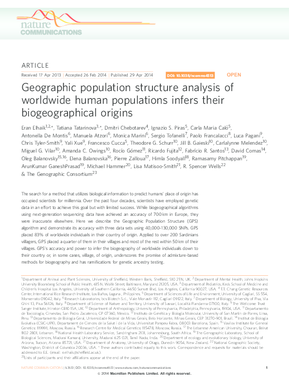 (PDF) 2014 Geographic population structure analysis of worldwide human ...