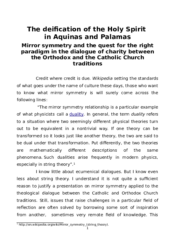 The deification of the Holy Spirit in Aquinas and Palamas Mirror ...