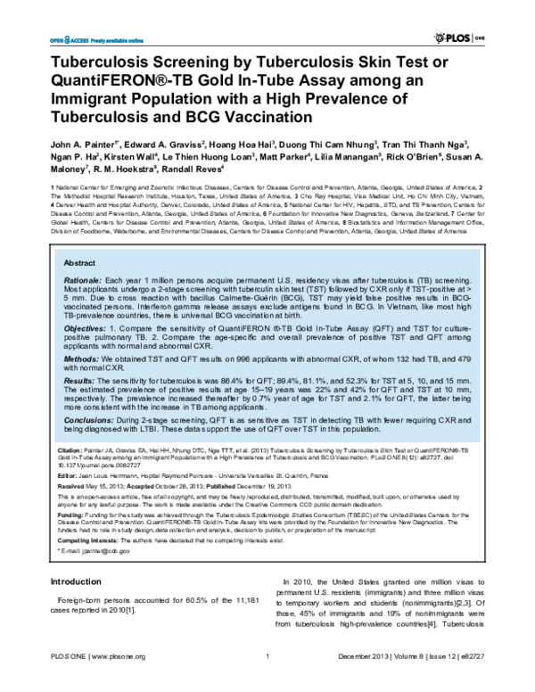 (PDF) Tuberculosis Screening by Tuberculosis Skin Test or QuantiFERON ...