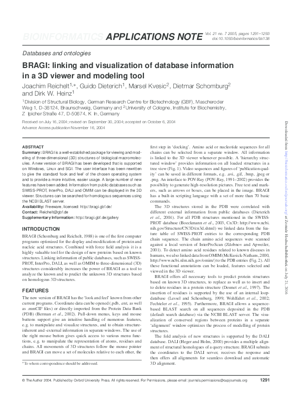 (PDF) BRAGI: linking and visualization of database information in a 3D viewer and modeling tool