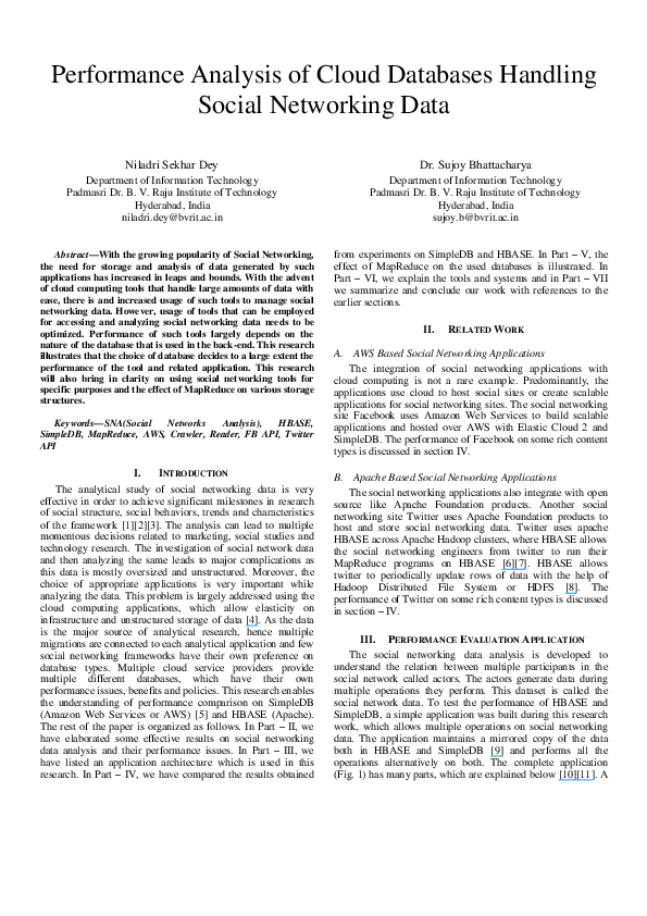 (PDF) Performance Analysis of Cloud Databases Handling Social ...