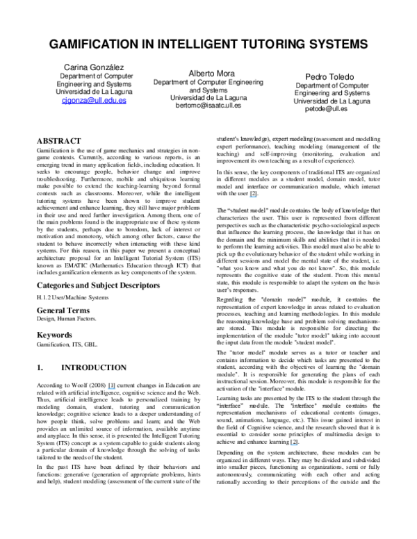 (PDF) Gamification in intelligent tutoring systems (PDF) Gamification in intelligent tutoring systems