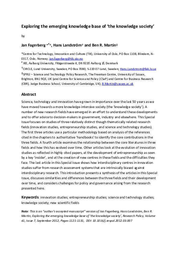 (PDF) Exploring the emerging knowledge base of ‘the knowledge society’