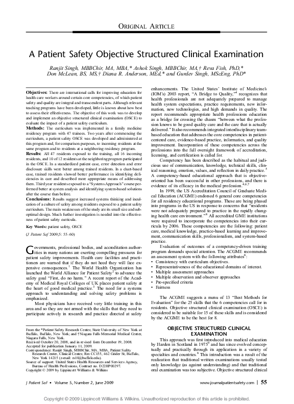 (PDF) A Patient Safety Objective Structured Clinical Examination