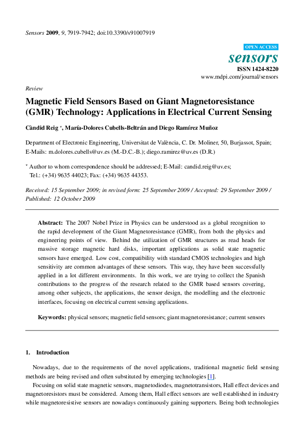 (PDF) Magnetic Field Sensors Based on Giant Magnetoresistance (GMR ...