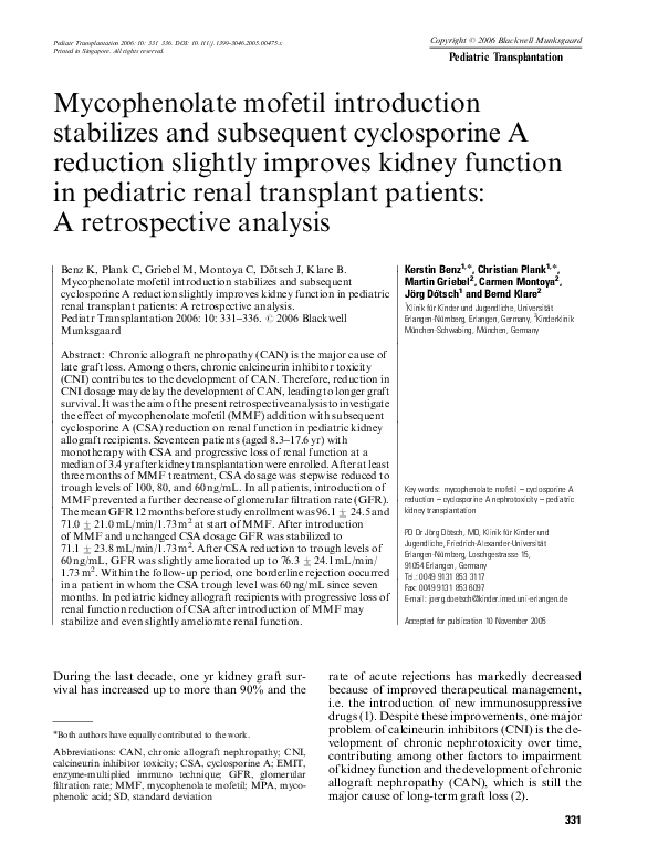 (PDF) Mycophenolate mofetil introduction stabilizes and subsequent ...