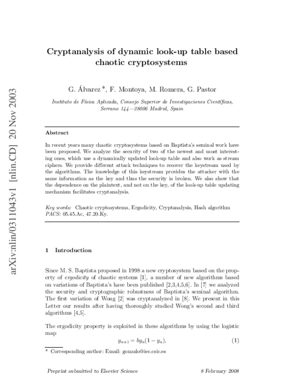 Pdf Cryptanalysis Of Chaotic Stream Ciphers
