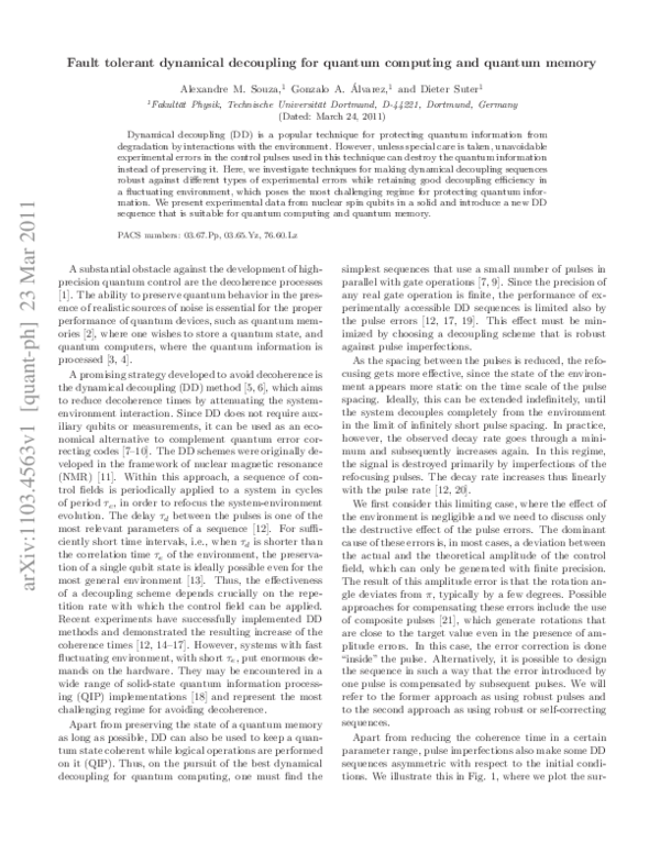 Pdf Robust Dynamical Decoupling For Quantum Computing And Quantum Memory