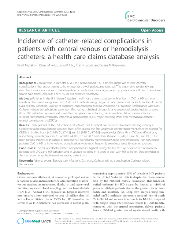 (PDF) Incidence of catheter-related complications in patients with ...