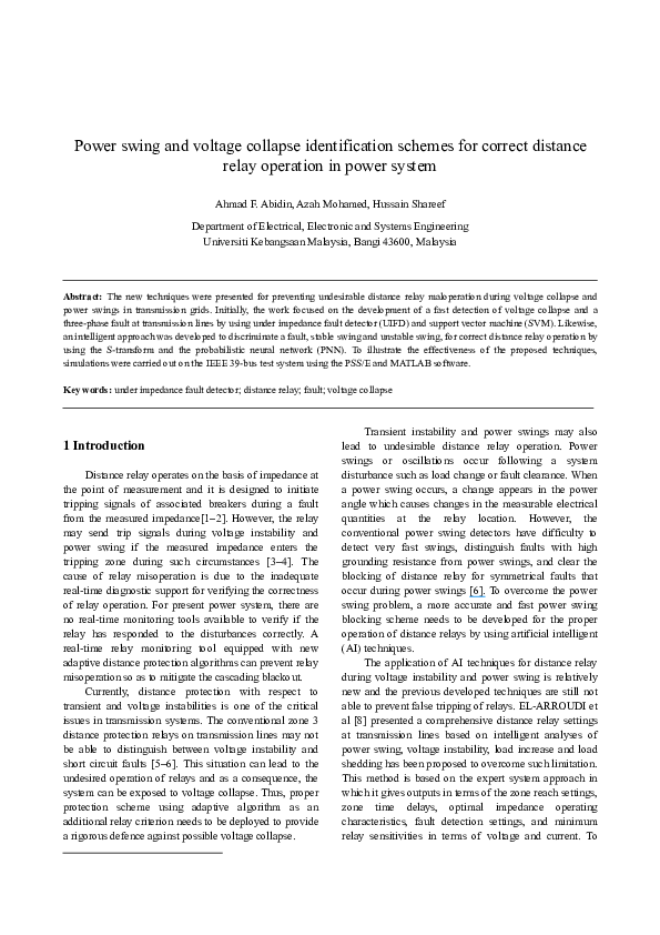 (PDF) Power swing and voltage collapse identification schemes for ...