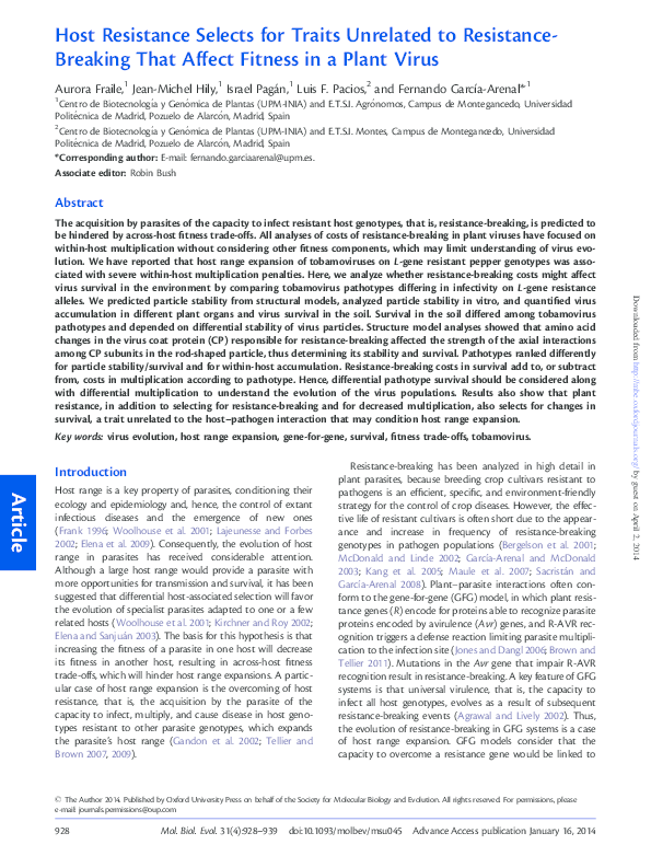 (PDF) Host Resistance Selects for Traits Unrelated to Resistance ...