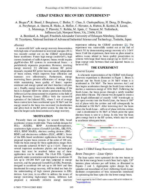 (PDF) CEBAF energy recovery experiment