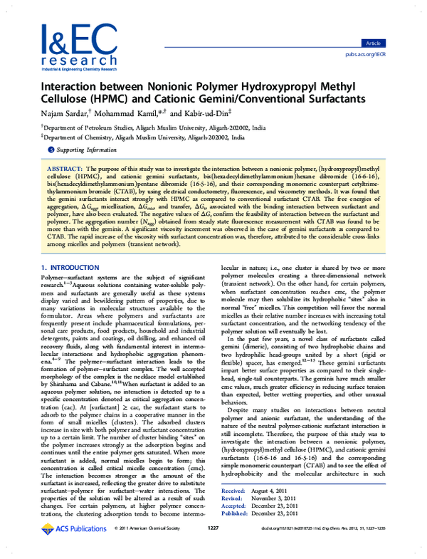 (PDF) Interaction between Nonionic Polymer Hydroxypropyl Methyl ...