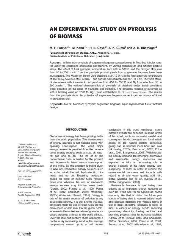 (PDF) An Experimental Study on Pyrolysis of Biomass