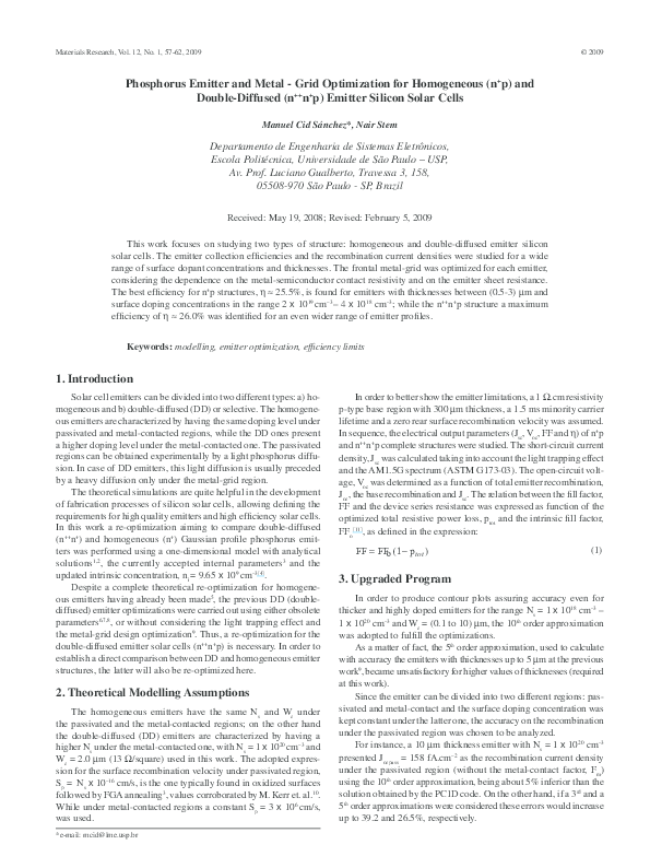 (PDF) Homogeneous Gaussian Profile P+-Type Emitters: Updated Parameters ...
