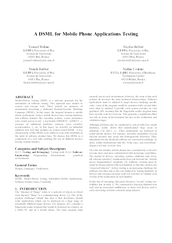 (PDF) A DSML for mobile phone applications testing
