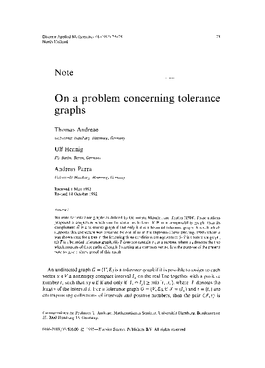 (PDF) On a Problem Concerning Tolerance Graphs
