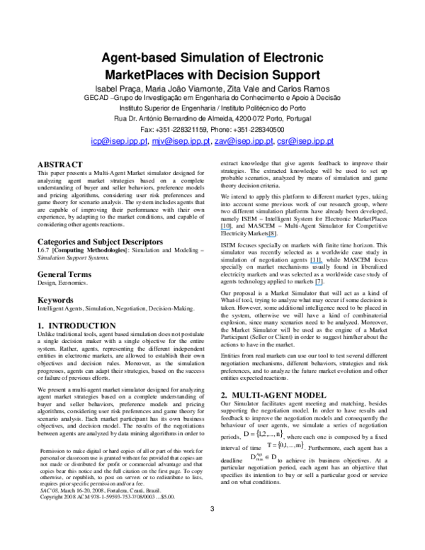(PDF) Agent-based simulation of electronic marketplaces with decision support