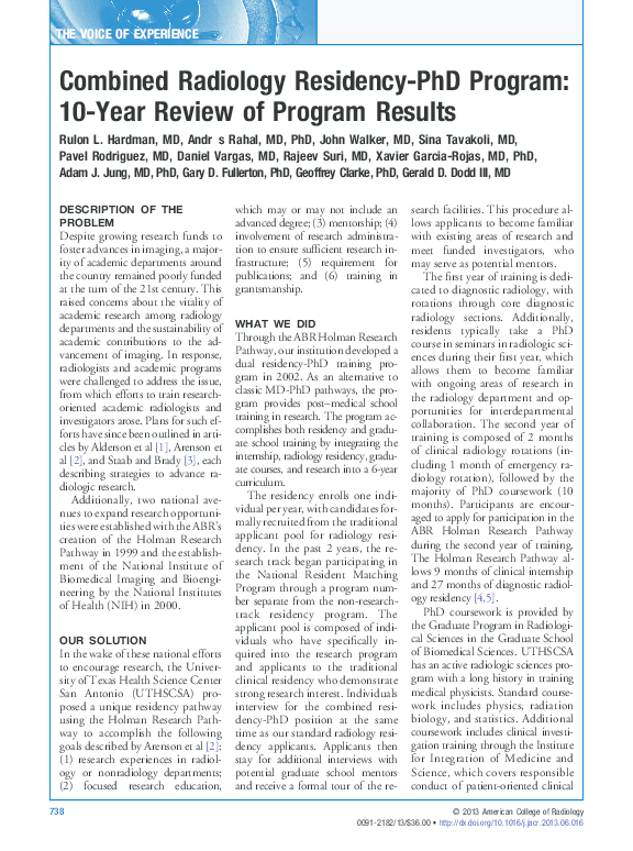 (PDF) Combined Radiology Residency-PhD Program: 10-Year Review of ...