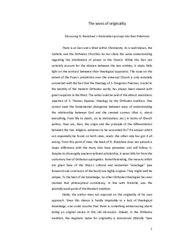 (PDF) Discussing D. Bradshaw´s Aristotelian Journey into neo-Palamism