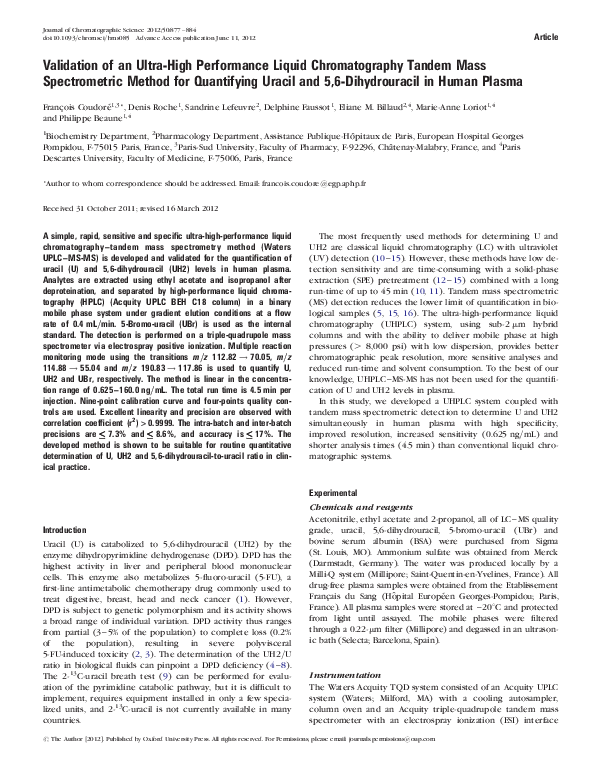 (PDF) Validation of an Ultra-High Performance Liquid Chromatography Tandem Mass Spectrometric ...
