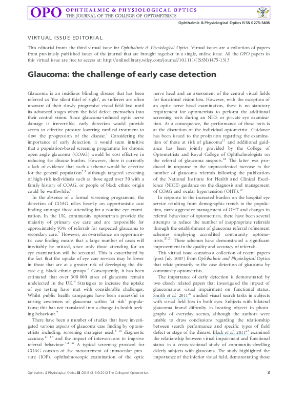 (PDF) Glaucoma: the challenge of early case detection