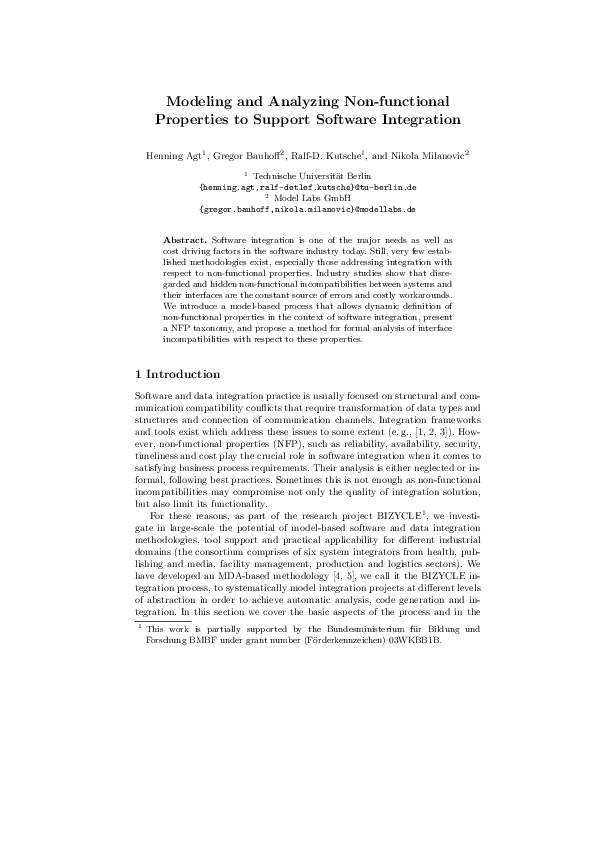 (PDF) Modeling and Analyzing Non-Functional Properties to Support Software Integration