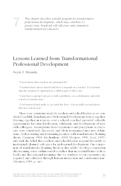 Pdf Lessons Learned From Transformational Professional Development