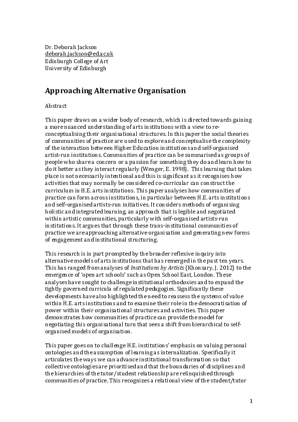 (PDF) Approaching Alternative Organisation