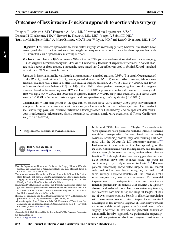 (PDF) Outcomes of less invasive J-incision approach to aortic valve surgery