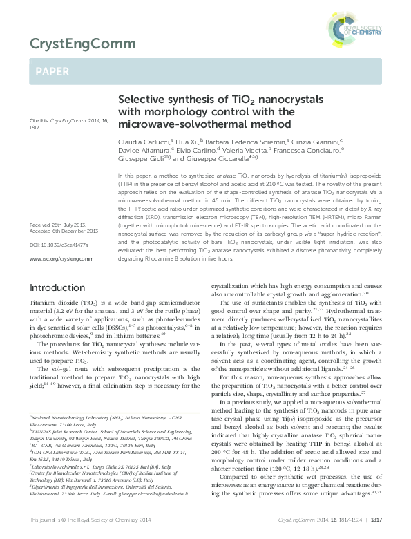 (PDF) Selective synthesis of TiO2 nanocrystals with morphology control ...