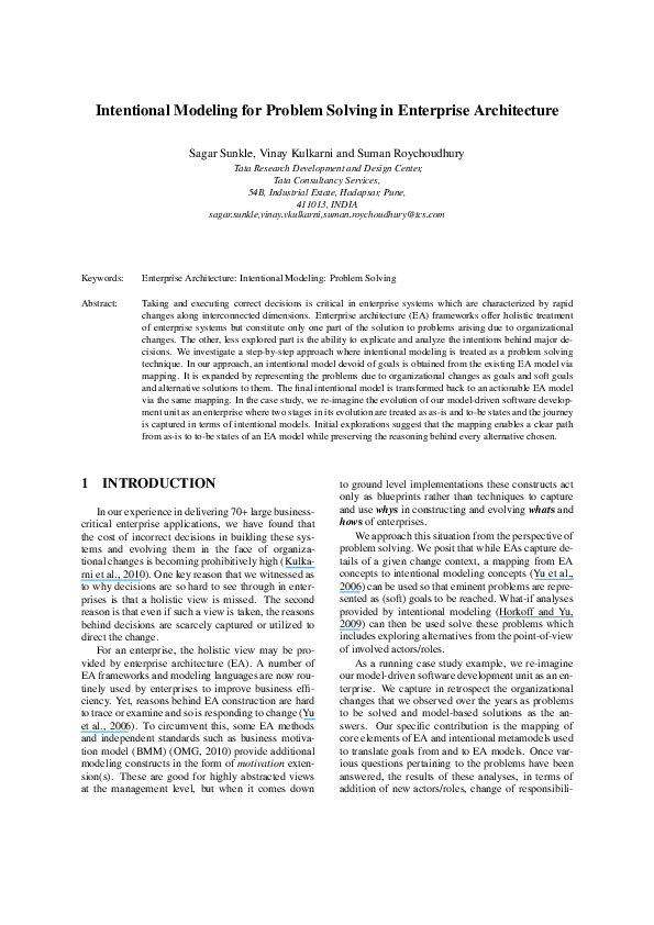(PDF) Intentional Modeling for Problem Solving in Enterprise Architecture
