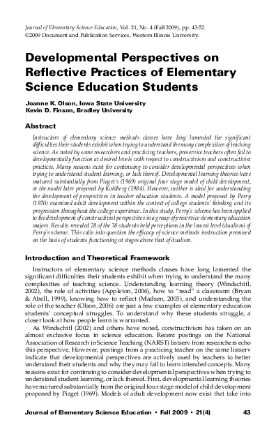 (PDF) Developmental perspectives on reflective practices of elementary ...