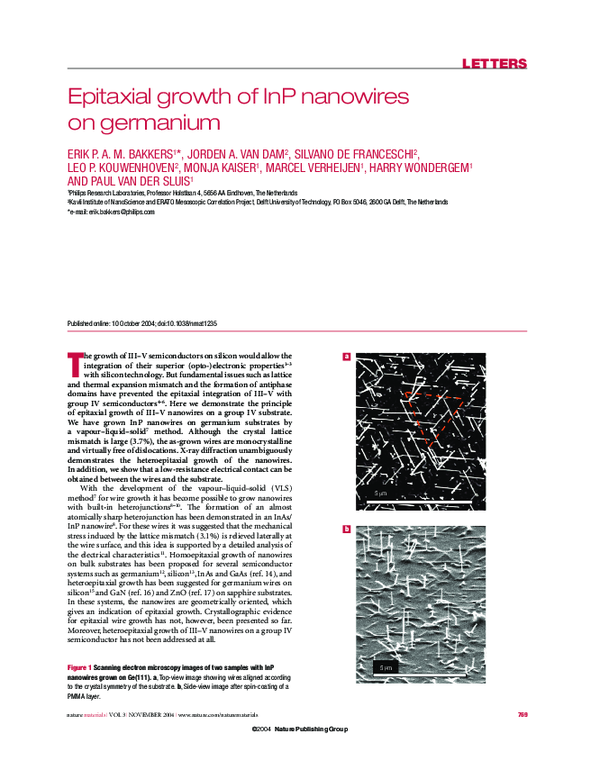 (PDF) Epitaxial growth of InP nanowires on germanium