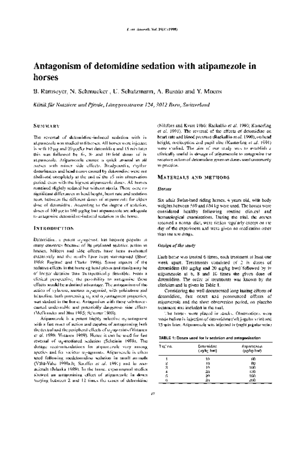 (PDF) Antagonism of detomidine sedation with atipamezole in horses