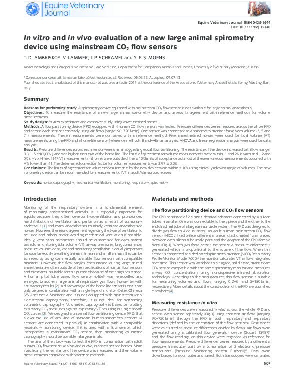 (PDF) In vitro and in vivo evaluation of a new large animal spirometry ...