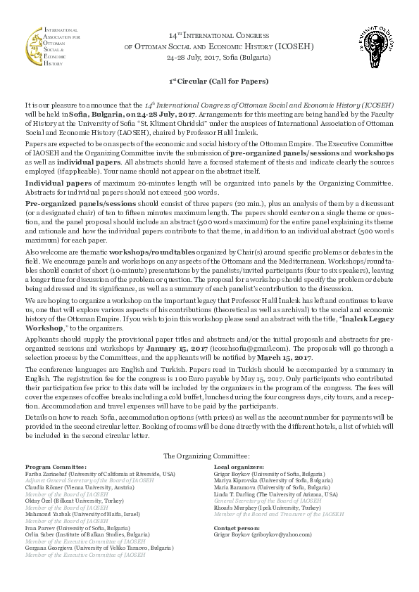 (PDF) 14th ICOSEH, Sofia 2017 (1st circular/CfP) | Grigor Boykov ...