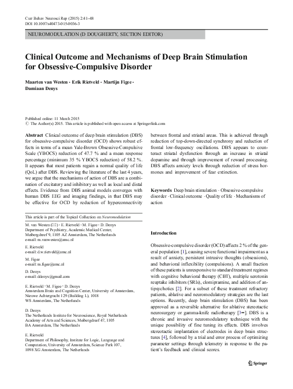 (PDF) Clinical Outcome and Mechanisms of Deep Brain Stimulation for ...