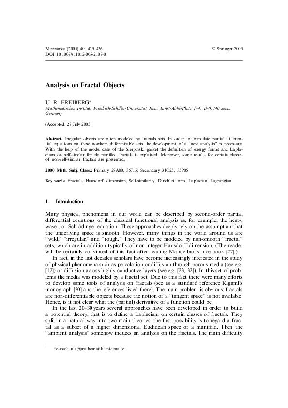 (PDF) Analysis on Fractal Objects