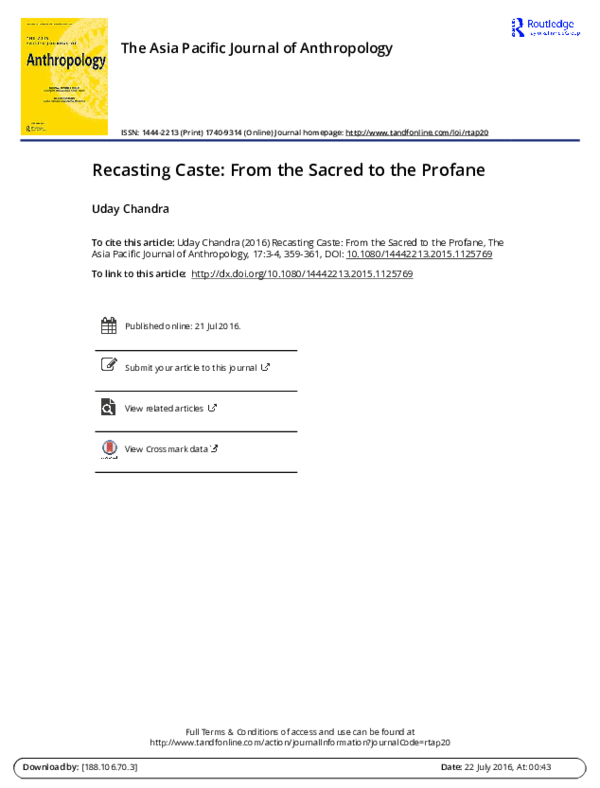 (PDF) Hira Singh, Recasting Caste: From the Sacred to the Profane (New ...