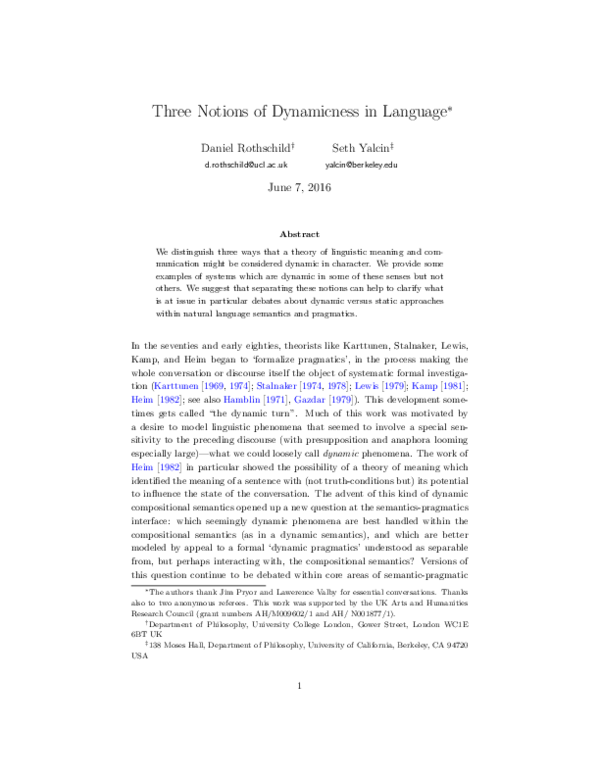 (PDF) Three Notions of Dynamicness in Language