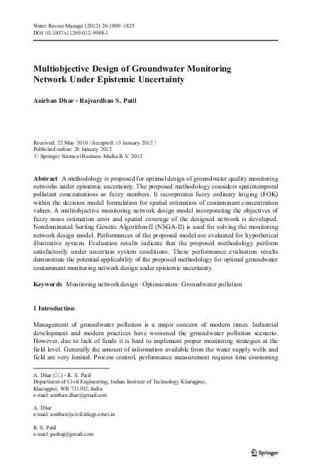 (PDF) Multiobjective Design of Groundwater Monitoring Network Under Epistemic Uncertainty