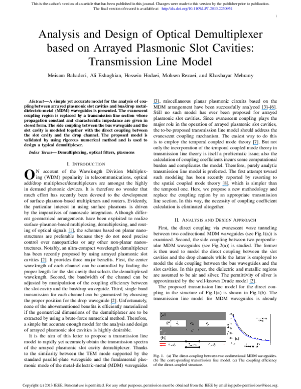 (PDF) Analysis and Design of Optical Demultiplexer Based on Arrayed ...