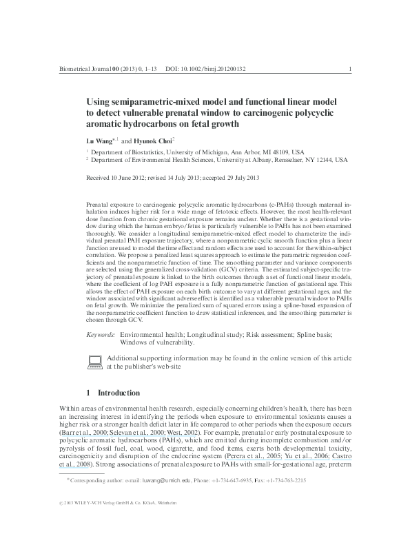 (PDF) Using semiparametric-mixed model and functional linear model to detect vulnerable prenatal ...