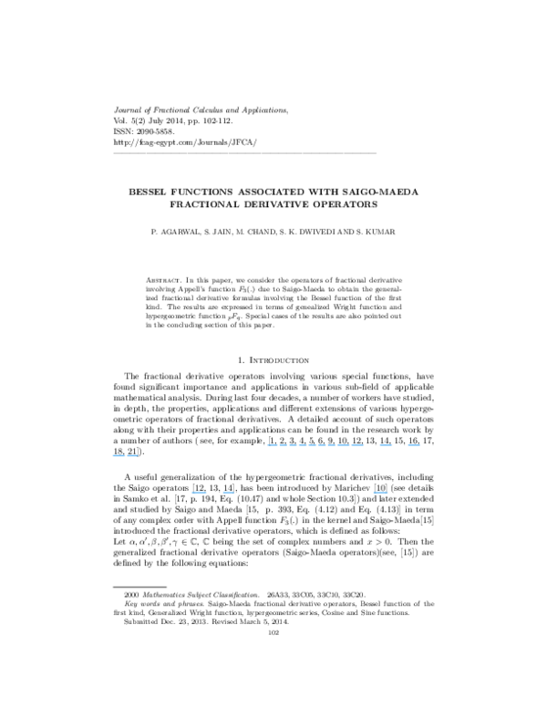 Pdf Bessel Functions Associated With Saigo Maeda Fractional Derivative Operators