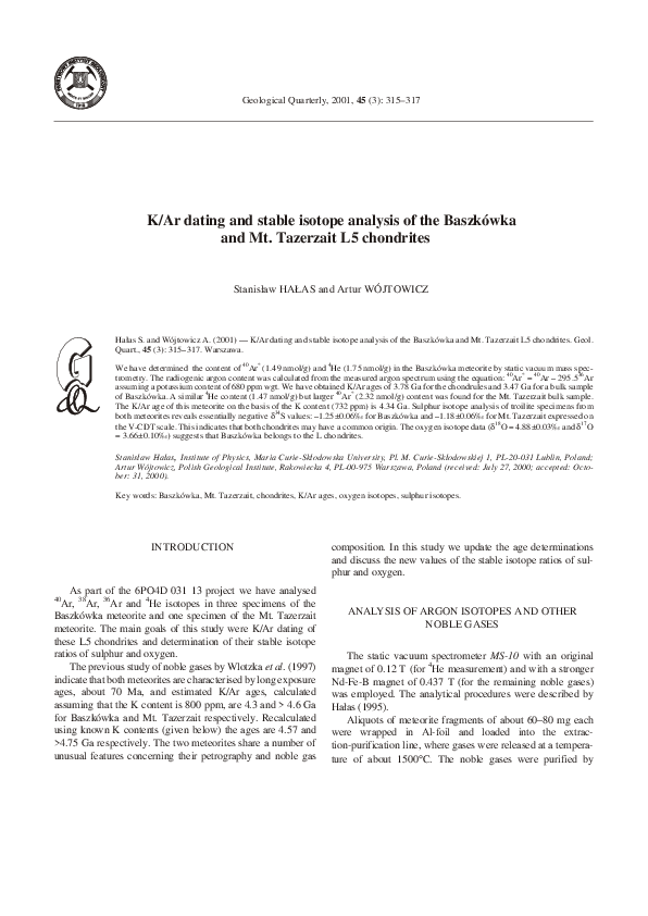 (PDF) K/Ar dating and stable isotope analysis of the Baszkówka and Mt ...