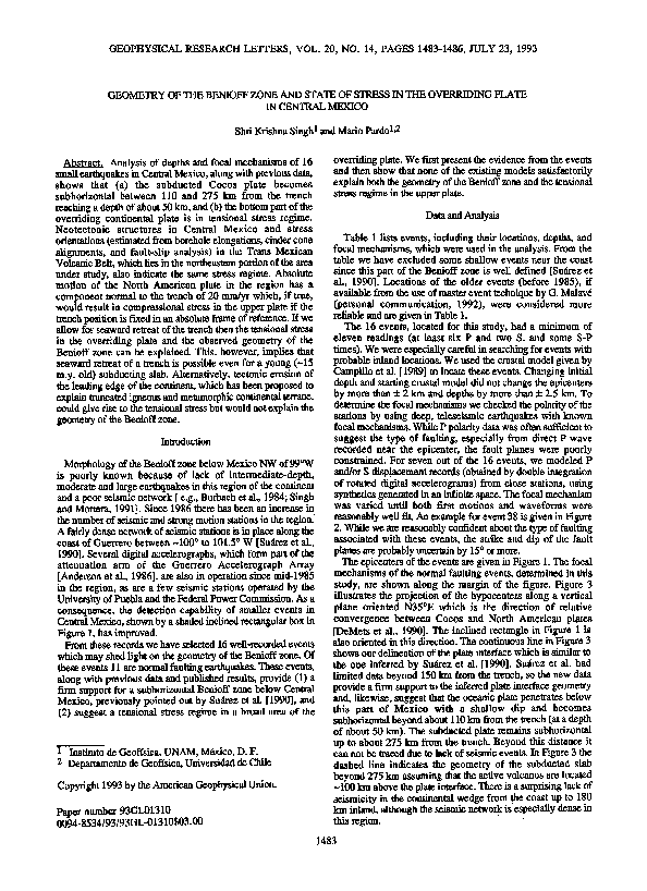 (PDF) Geometry of the Benioff zone and state of stress in the ...
