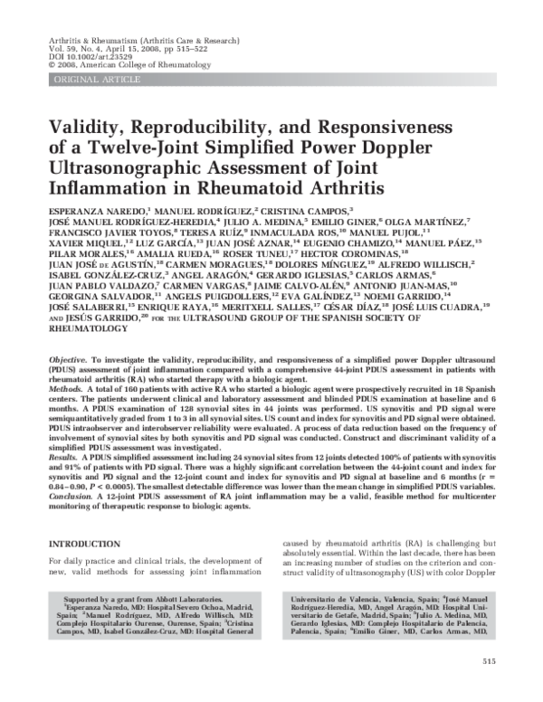 (PDF) Validity, reproducibility, and responsiveness of a twelve-joint ...